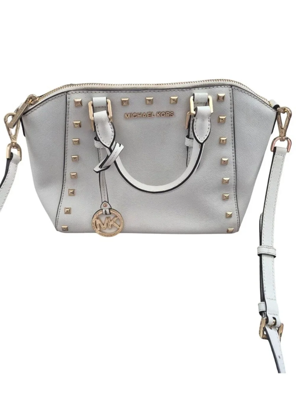 Michael Kors | Bags | Michael Kors White Studded Tote Purse Gold ...